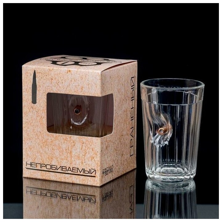 Стакан граненый с пулей 'Непробиваемый. Крафт', 250 мл