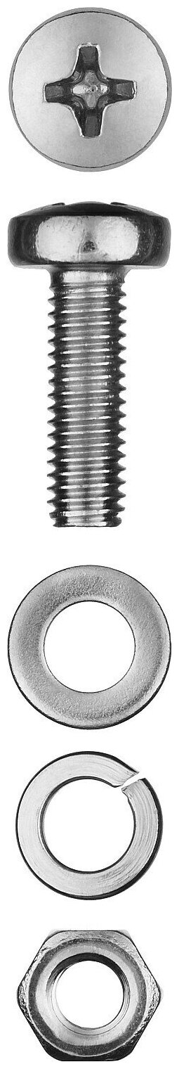ЗУБР DIN 7985, M4 х 16 мм, цинк, 25 шт, винт с гайкой и шайбами (303476-04-016)