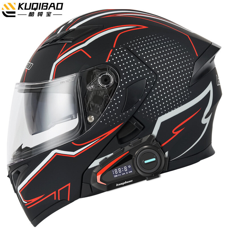 Шлем мотоциклетный Chibao K20, с Bluetooth, 2 линзы, матовый черный, ломаный красный