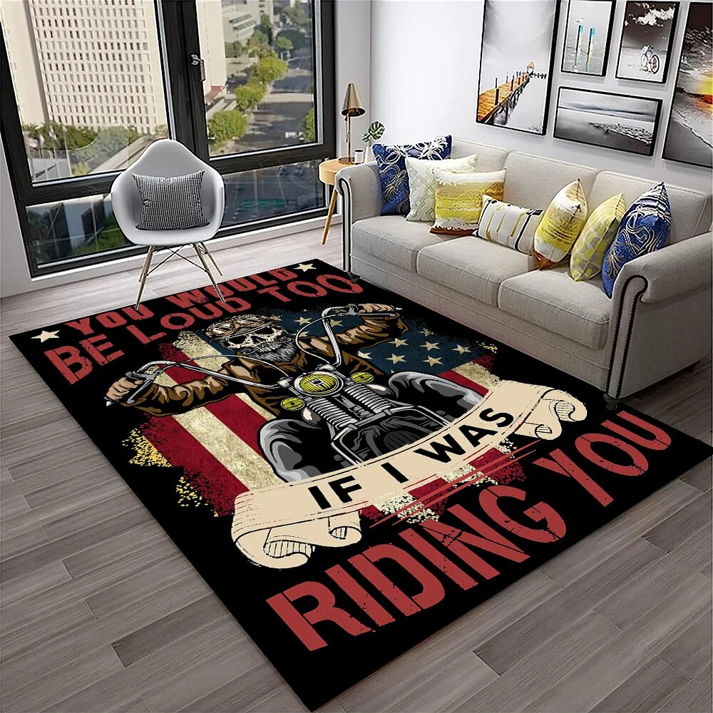 Ковёр с принтом 'YOU WOULD BE LOUD TOO IF I WAS RIDING YOU', мотоцикл, скелет, американский флаг, для гостиной