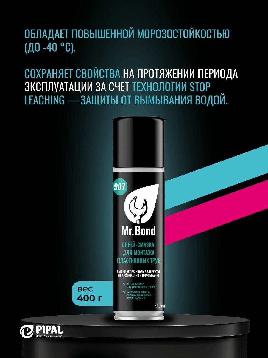 Спрей-смазка Mr.Bond 907 MB4090700400 400 г для монтажа пластиковых труб ПВХ