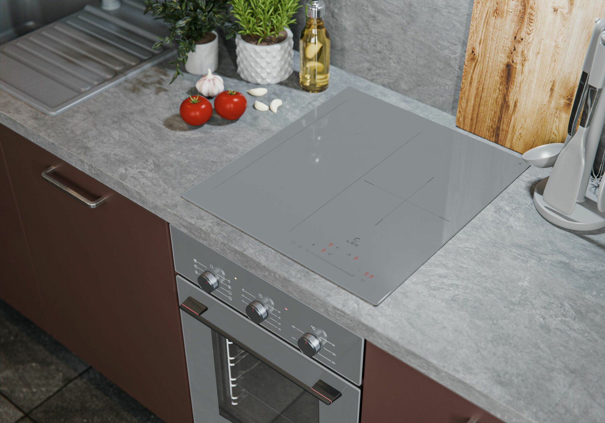 Индукционная варочная поверхность, встраиваемая, LEX EVI 431A GR, трехконфорочная, сенсорное управление, FlexZone.