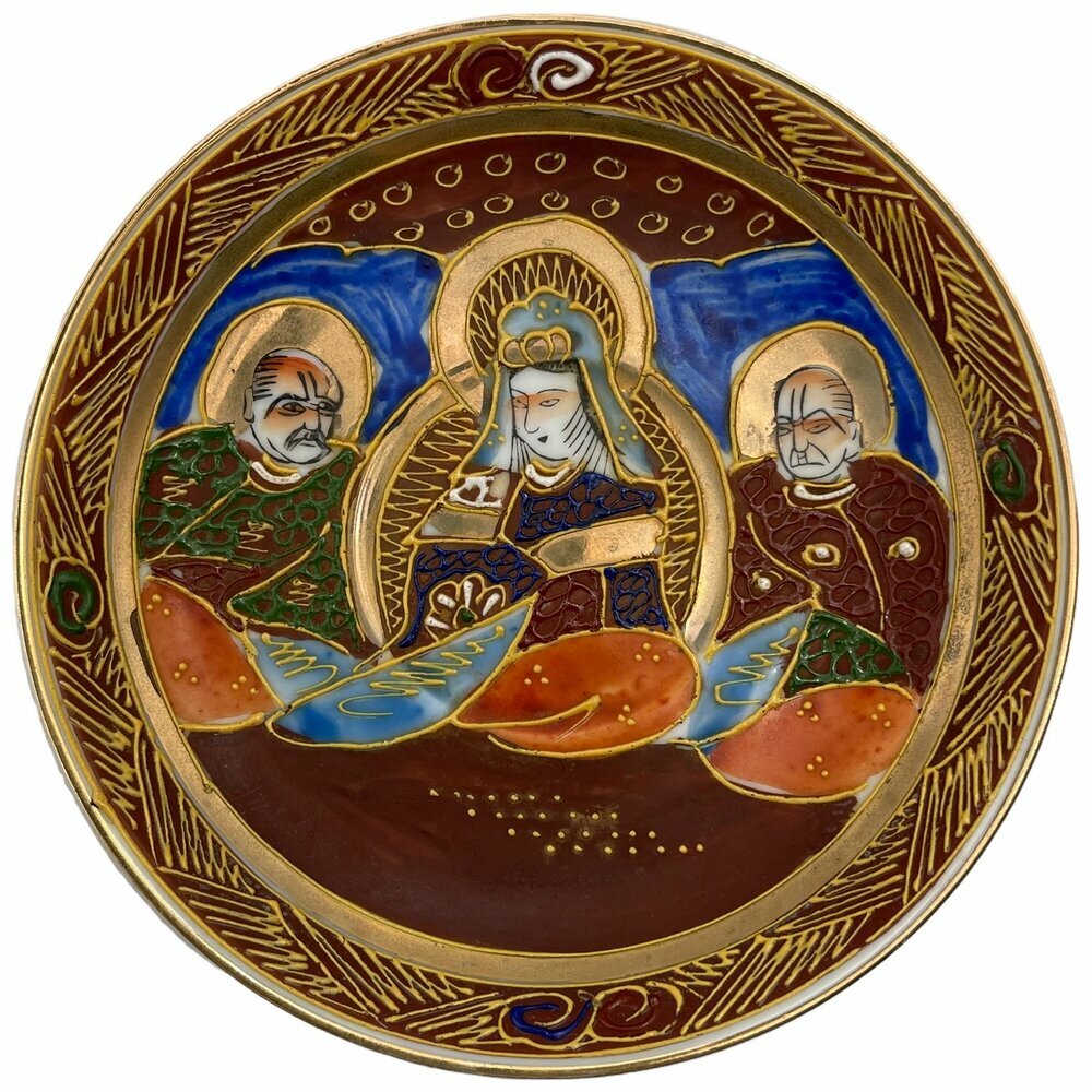 Блюдце "Шахнаме", 14 см, фарфор, роспись "мориаж", позолота, эмаль, 1940-1950 гг, IRZAK, Иран