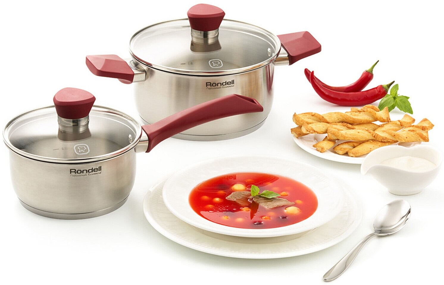 Набор кастрюль Rondell Strike RDS-816, сталь, 4 предм, 4,8/2,8 л