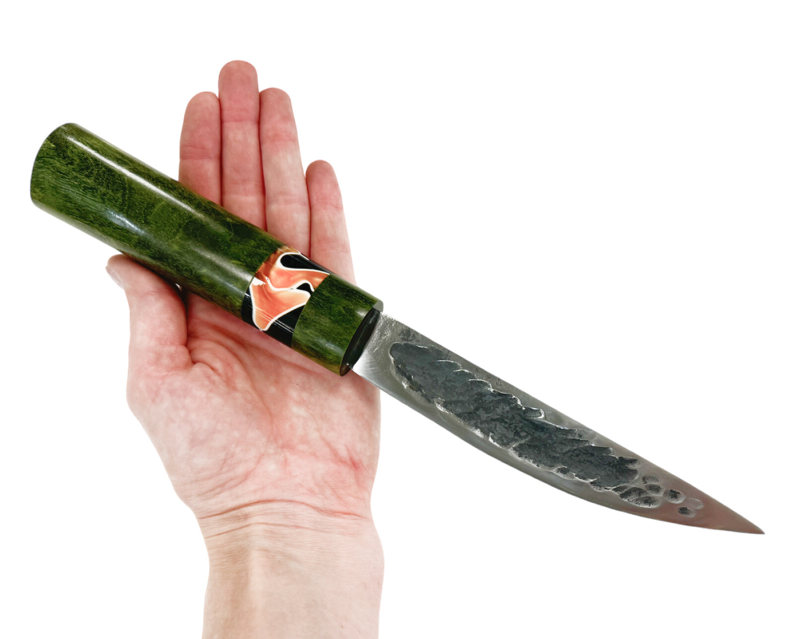Нож Север, кованая Х12МФ, стабилизированная карельская береза, зеленый