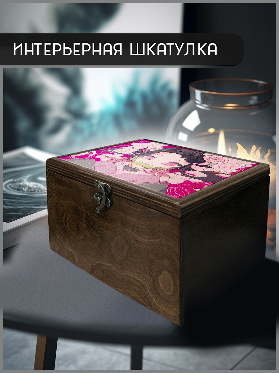 Шкатулка интерьерная для украшений универсальная 22x17x12 см аниме Клинок рассекающий демонов (Незуко, Япония, эстетика, кавай) - 2033