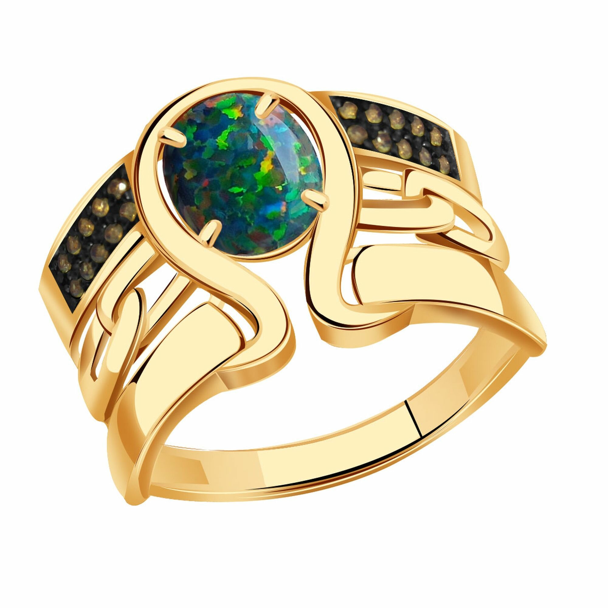 Кольцо, красное золото, 585 проба, опал, фианит