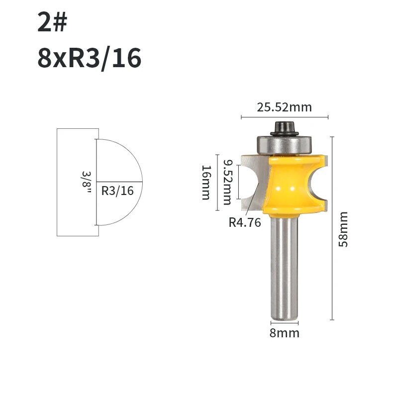YUSUN 8 мм хвостовик бычий нос радиус Бит маршрутизатор деревообрабатывающий Фрезерный резак для деревообрабатывающих инструментов 8xR4.76x25.52