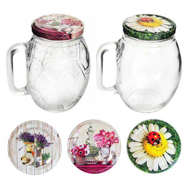 Кружка-банка хрустальный звон 500мл с крышкой стекло микс дизайнов