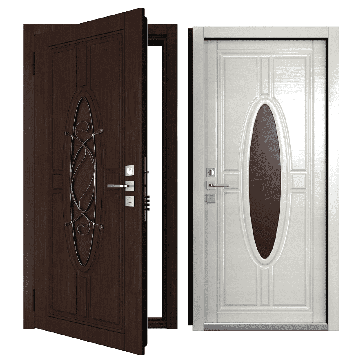 Входная уличная дверь - Стиль № 4. Сталь - 3 мм. Терморазрыв. Полотно - 110 мм. Повышенная теплоизоляция. Левая. 2080*1030