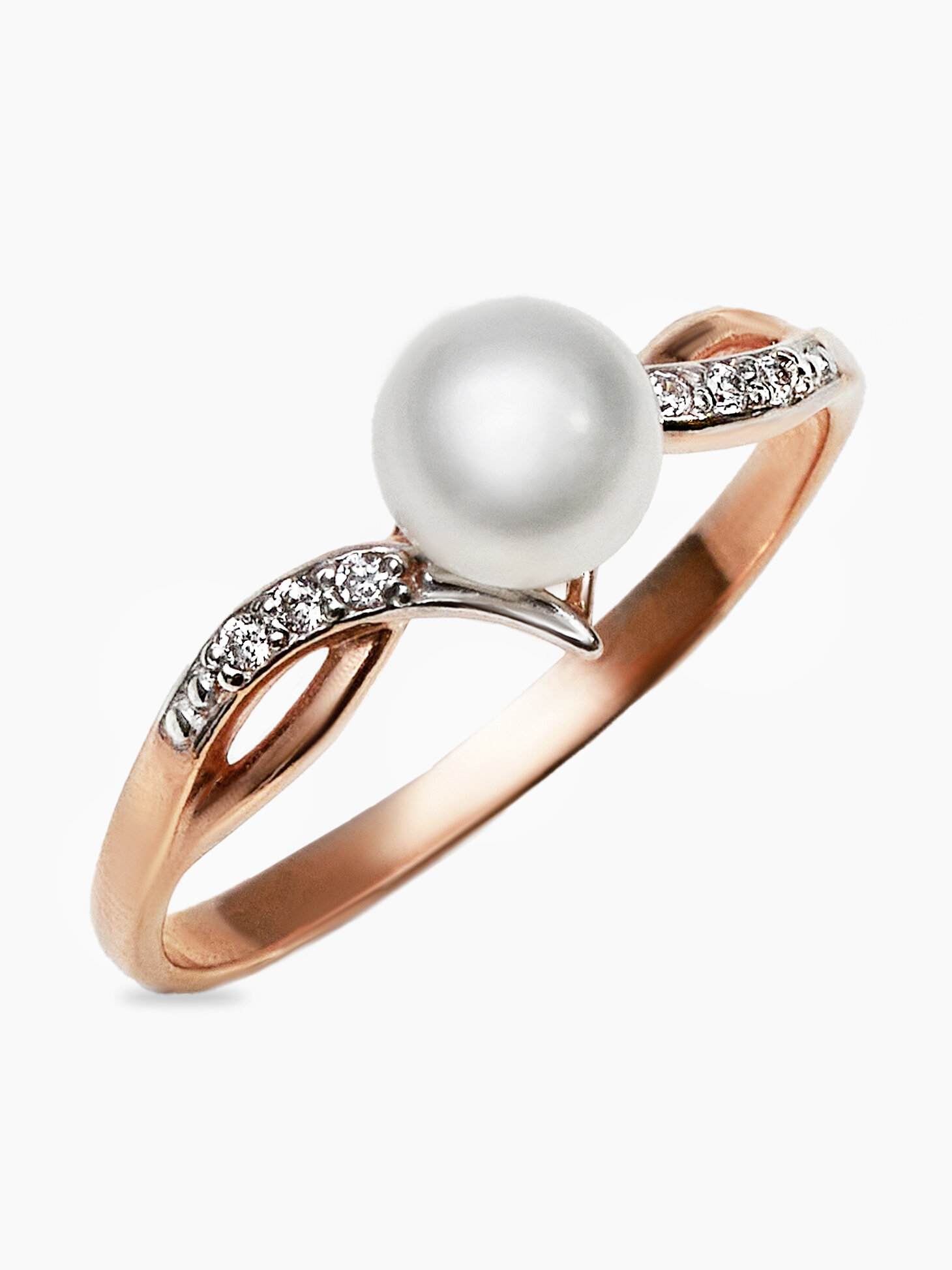 Кольцо, жемчуг имитация, фианит