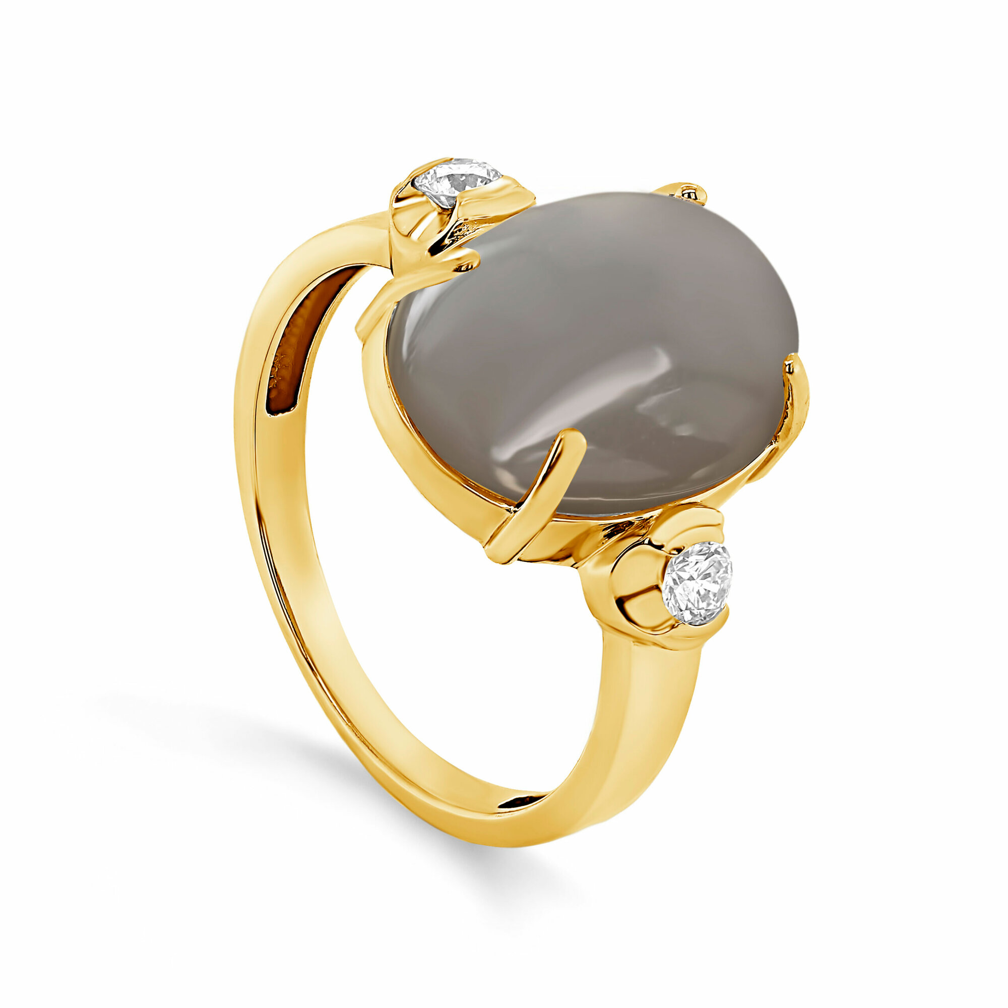 Кольцо, желтое золото, 585 проба, лунный камень, бриллиант