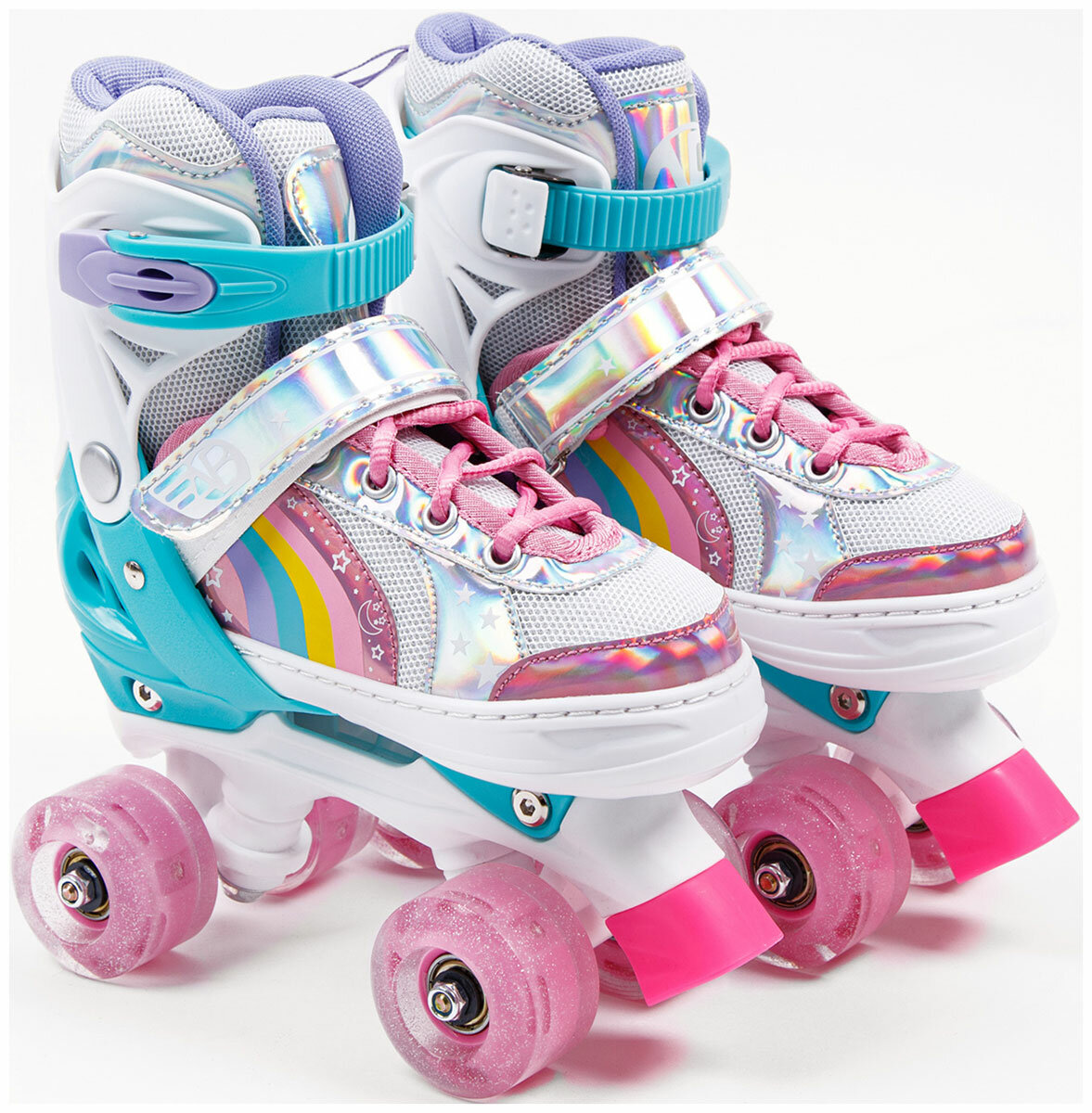 Детские роликовые коньки Amarobaby Disco, раздвижные со светящимися колесами, розовые, размер 34-37 (AMARO-35Di-Pi-34)