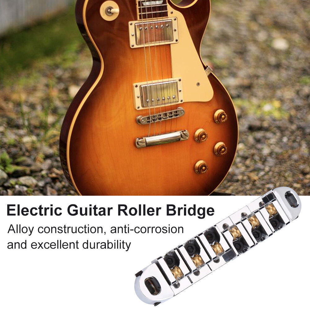 1 Set Alloy Roller Saddle Bridge Replacement Part for LP Style 6-String Electric Guitar(Silver)