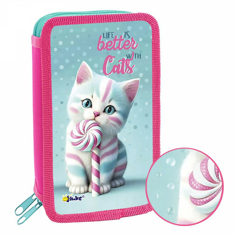 Пенал 2 отделения (оникс) ПКК 11-19 Котик Карамелька 190х110мм л/т+ 3D лак