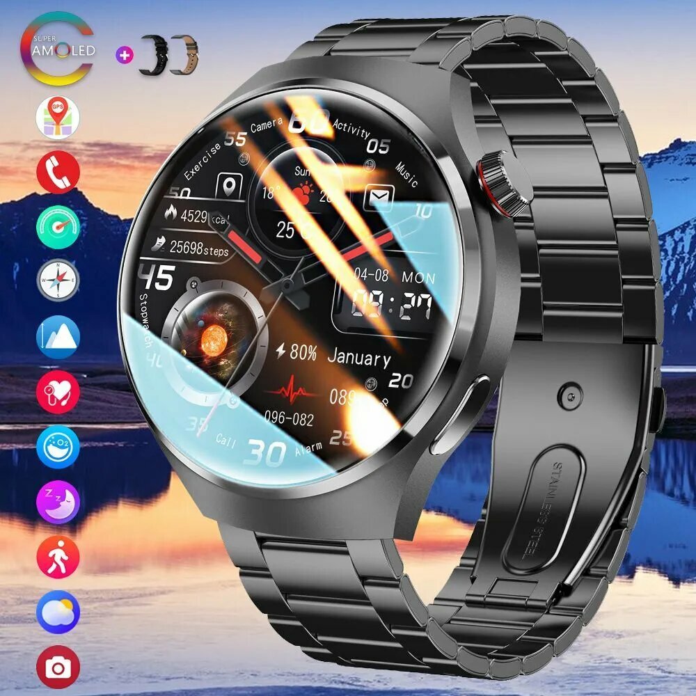 KNOW EASY-Умные часы, Black steel A+ 3 straps Красивый цвет B082