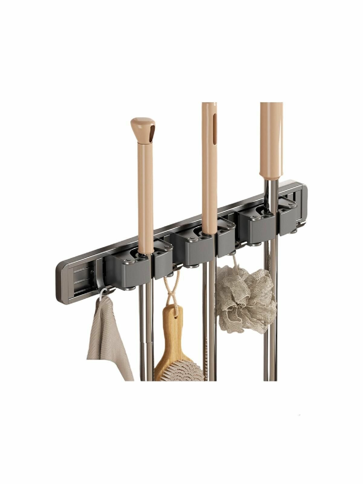 Стеллаж для ванной, Стойка для хранения швабр с пряжкой в ванной комнате без перфорации-средне-серый
