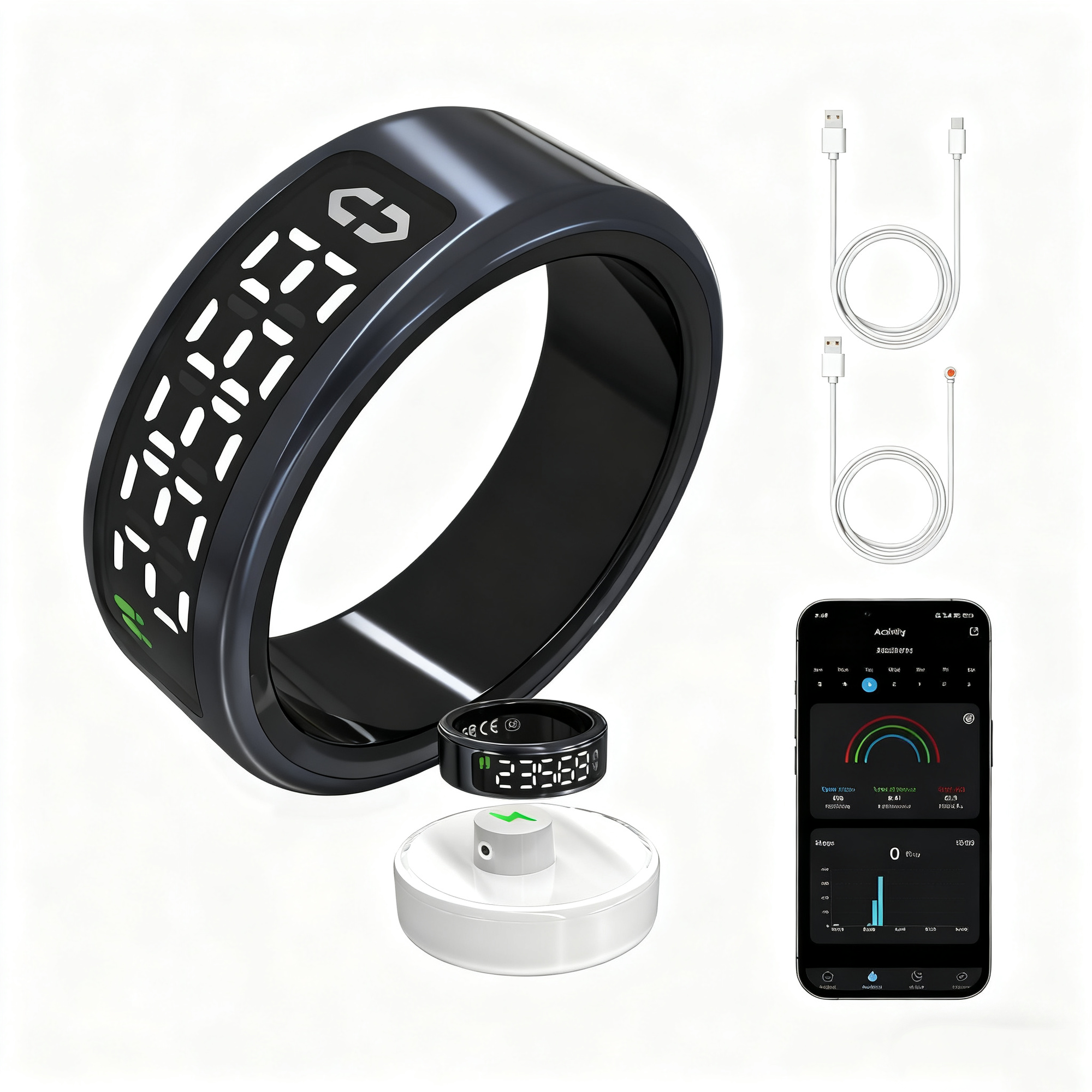 Умное кольцо, с дисплеем и измерением пульса, водонепроницаемость IP68