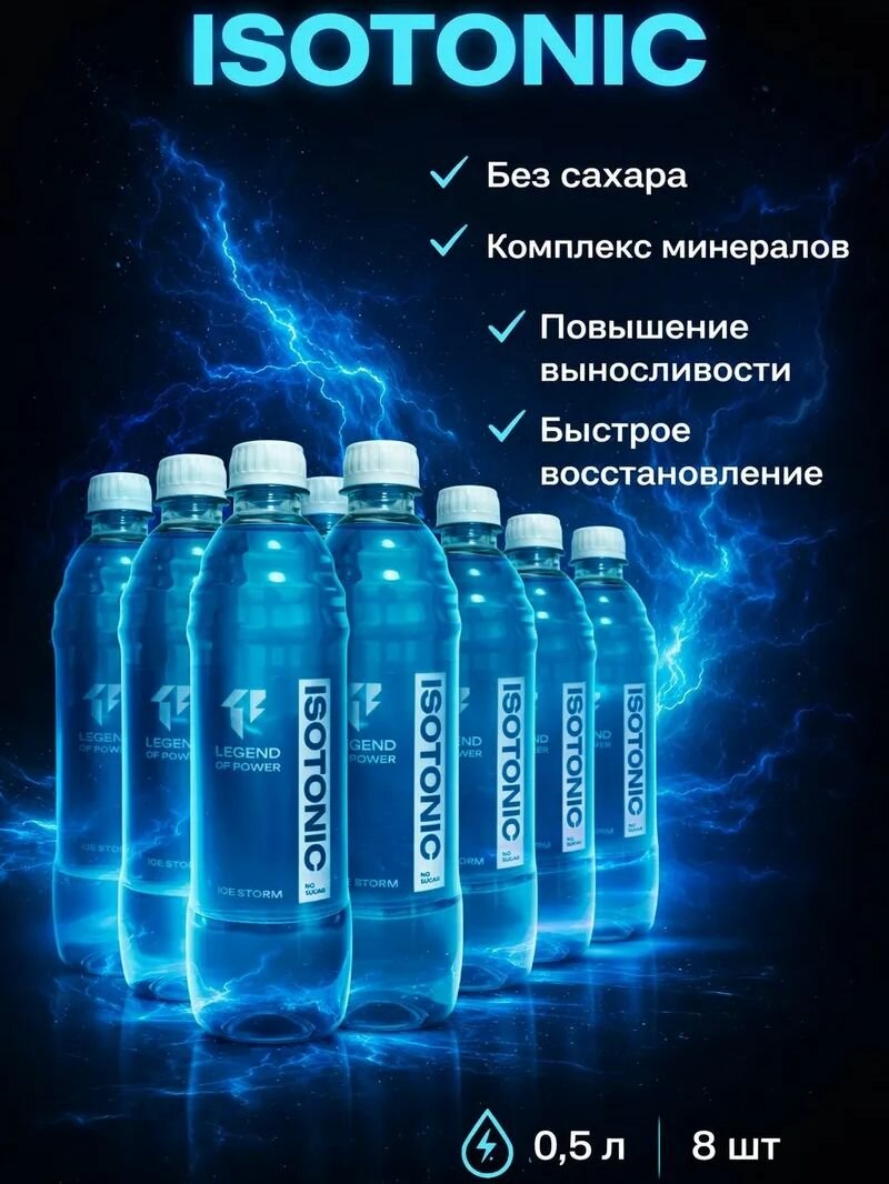 Изотоник спортивный. Isotonic Ice Storm 0,5л/8шт. Без Сахара "Legend of Power"