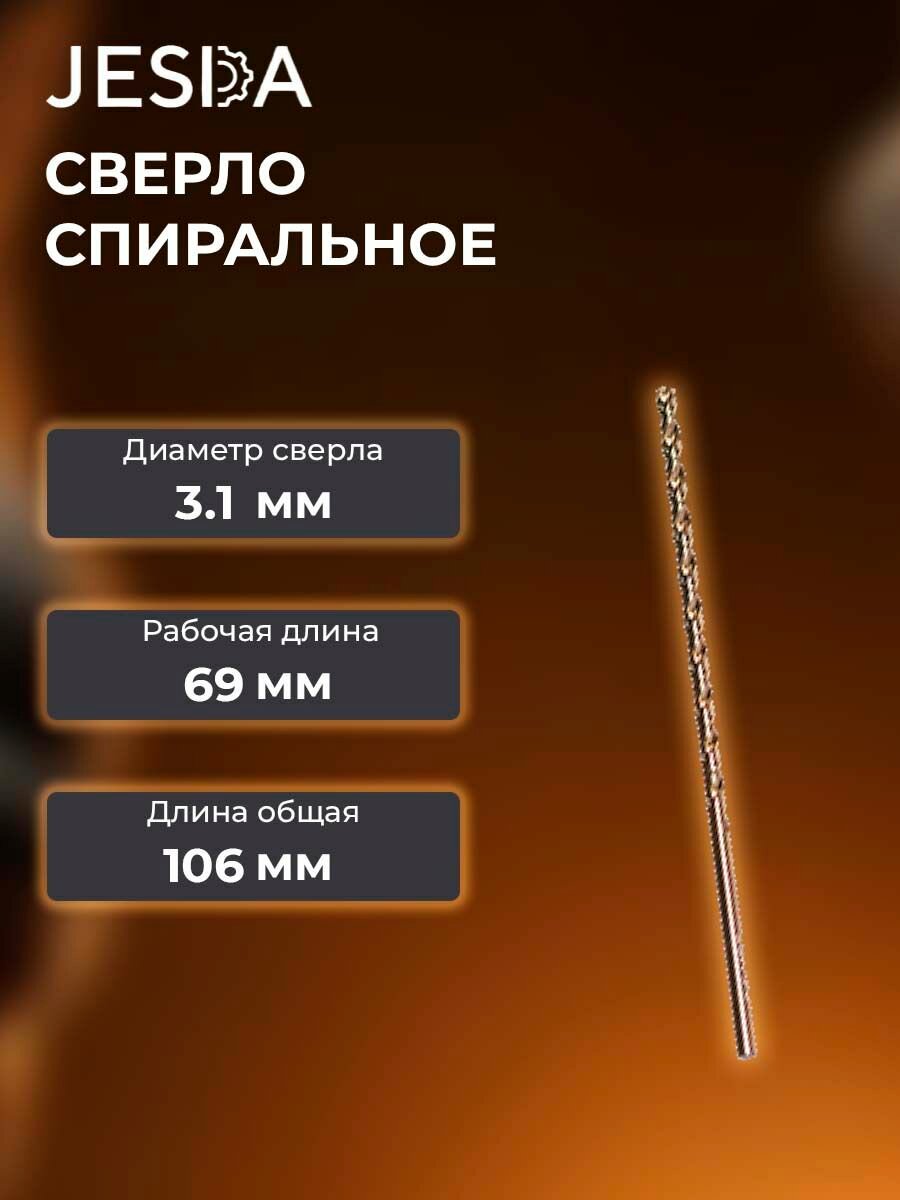 Сверло спиральное с ц/х ф3,1х69х106 мм дл. сер. HSS (кл. В) (2300-0016)
