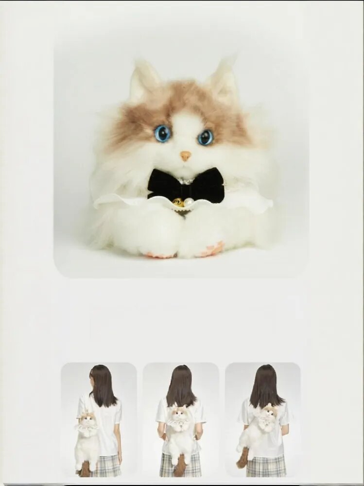 Рюкзак-симулятор кошки Ragdoll из искусственного меха, для девочек, белый — фото 1