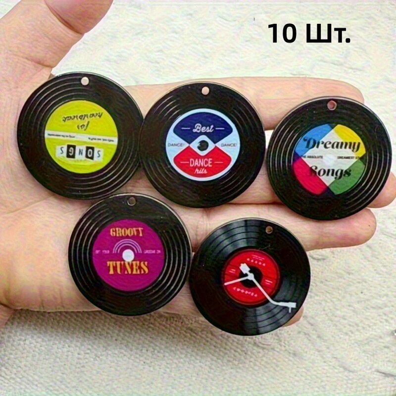 2D Flat Акриловые подвески в виде музыкальных CD, 10 шт, для изготовления бижутерии: сережек, ожерелий, брелоков и рукоделия