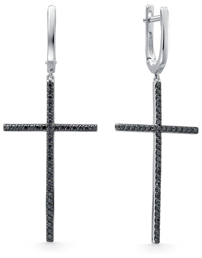 Серьги с подвесками, белое золото, 585 проба, родирование, бриллиант