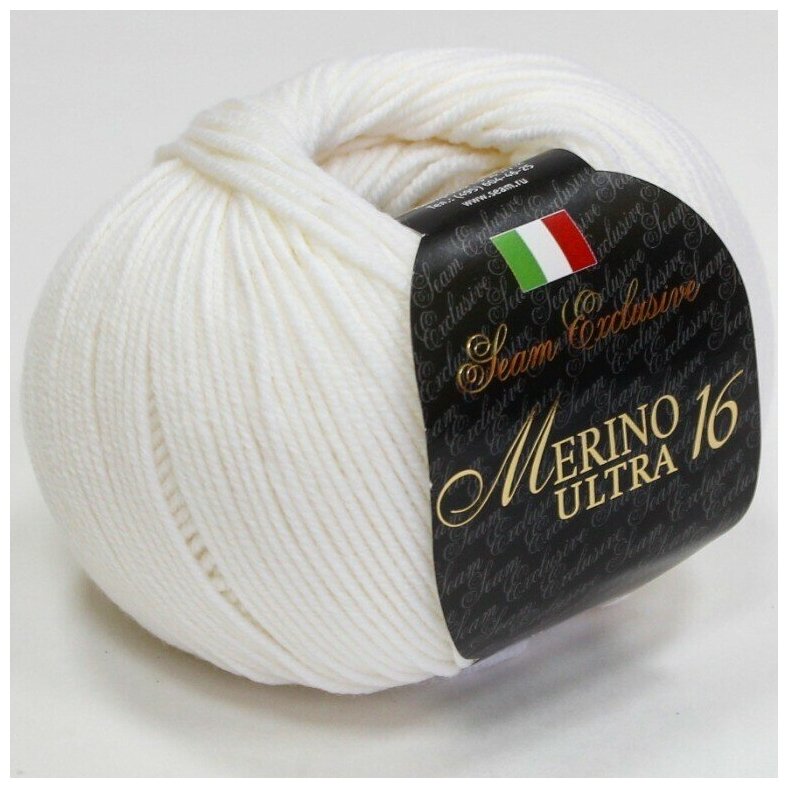 Пряжа Merino Ultra 16 цвет 01 жемчужный белый, 3 мотка*(170м/50г), 100% мериносовая шерсть ультра 16 микрон