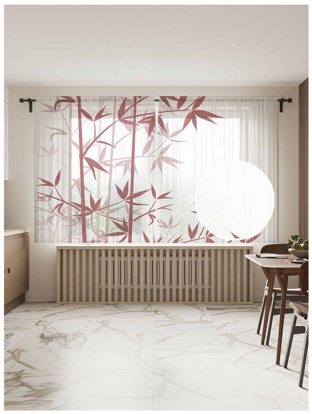 Тюль для кухни и спальни JoyArty "Лиственные ветки", 2 полотна со шторной лентой шириной по 145 см, высота 180 см.