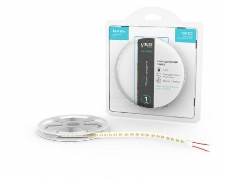 Светодиодная лента Gauss Basic LED 2835/120 12V 14,4W/m 1400lm/m 4000K 8mm IP20 3m 1/100