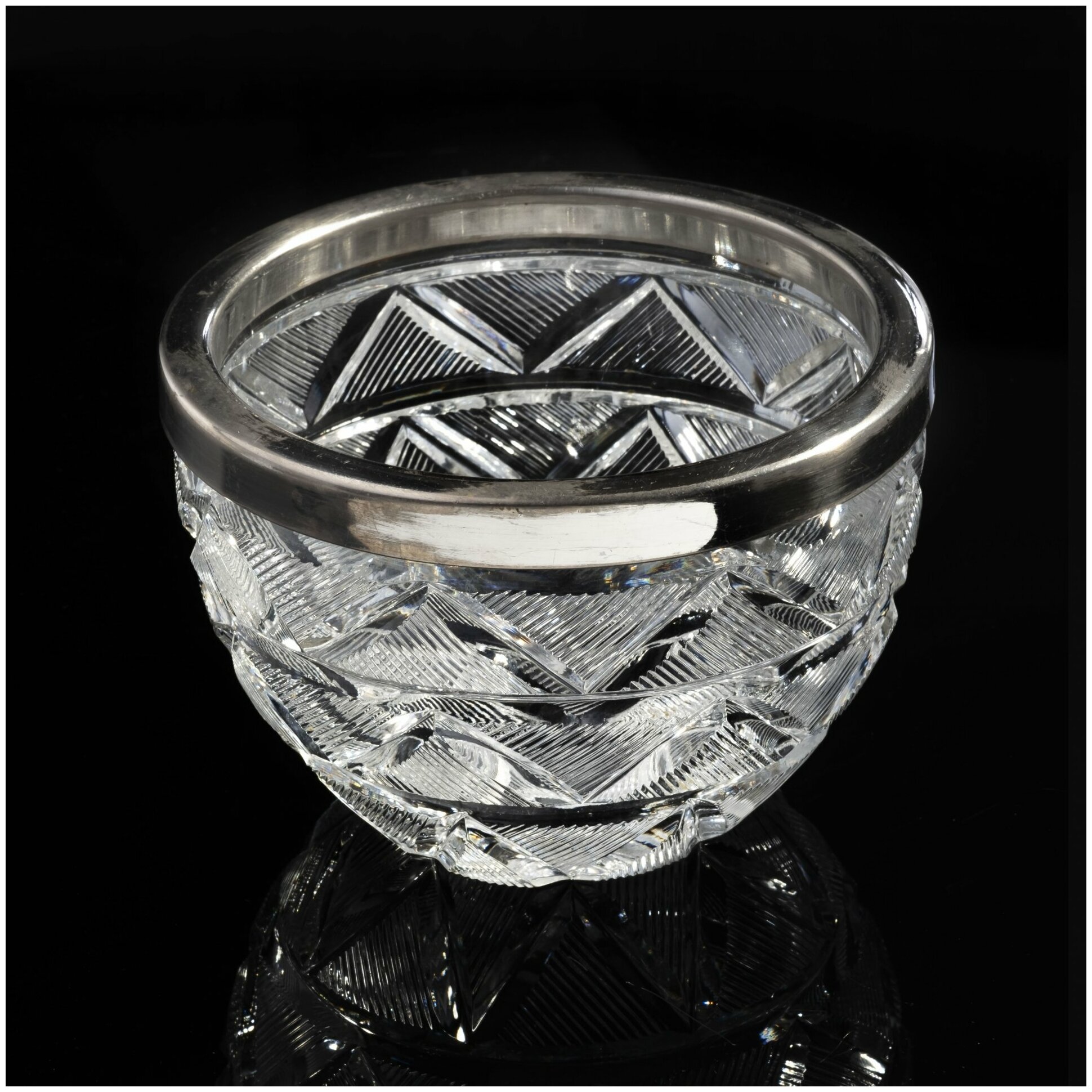 Ваза конфетница с металлическим ободком, хрусталь, металл, СССР, 1970-1990 гг.