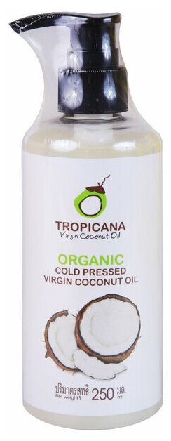 Нерафинированное 100% кокосовое масло Тропикана холодного отжима, 250 мл