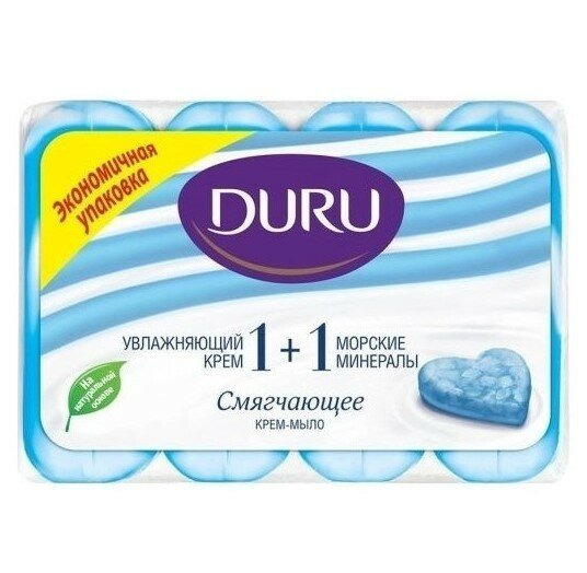 Крем-мыло твёрдое DURU Soft sens 1+1 4*80г Морские минералы экопак