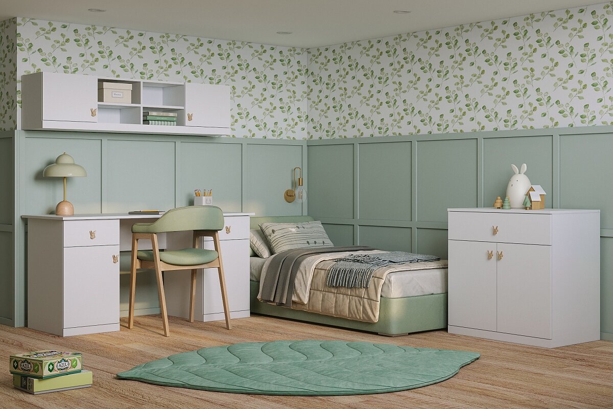 Детская стенка МебельЛэнд24 Банни Mini - 5 Белый 230x60x80 с комодом со столом