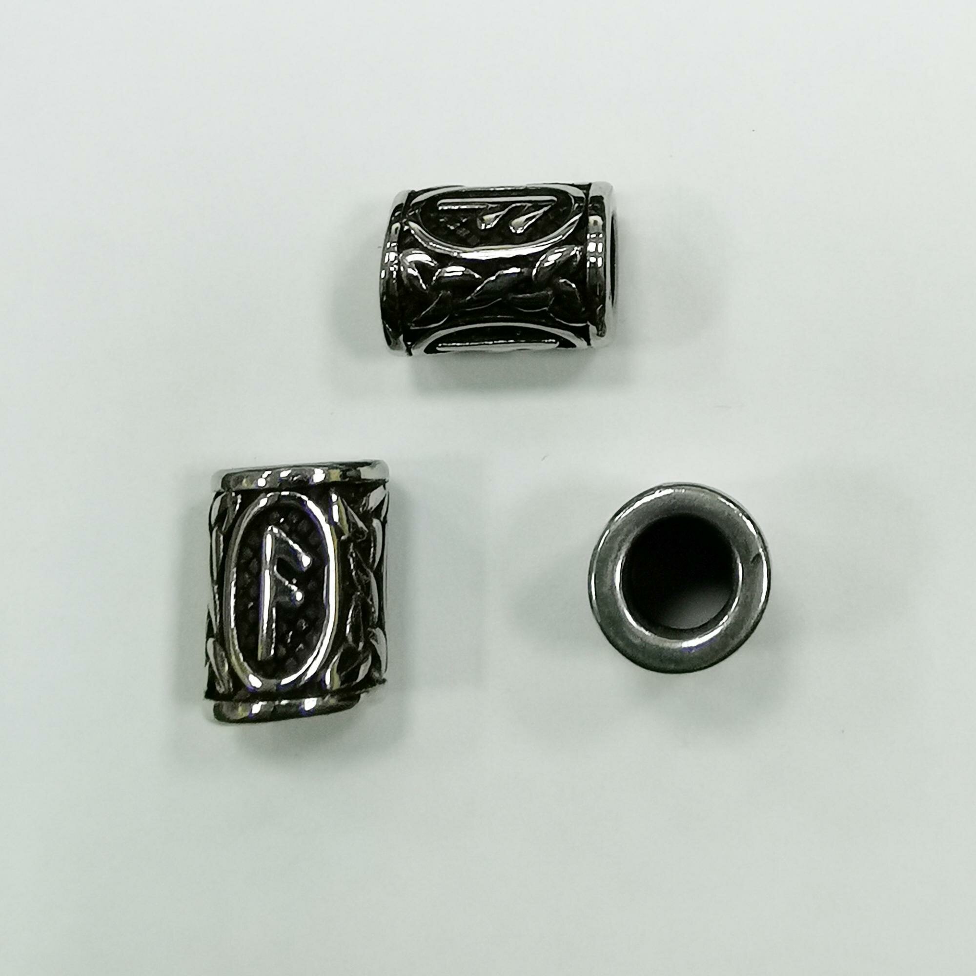 Бусина металлическая, 13х10мм, Руна Ансуз, базовый материал - нержавеющая сталь, без покрытия, с чернением, 1 шт.