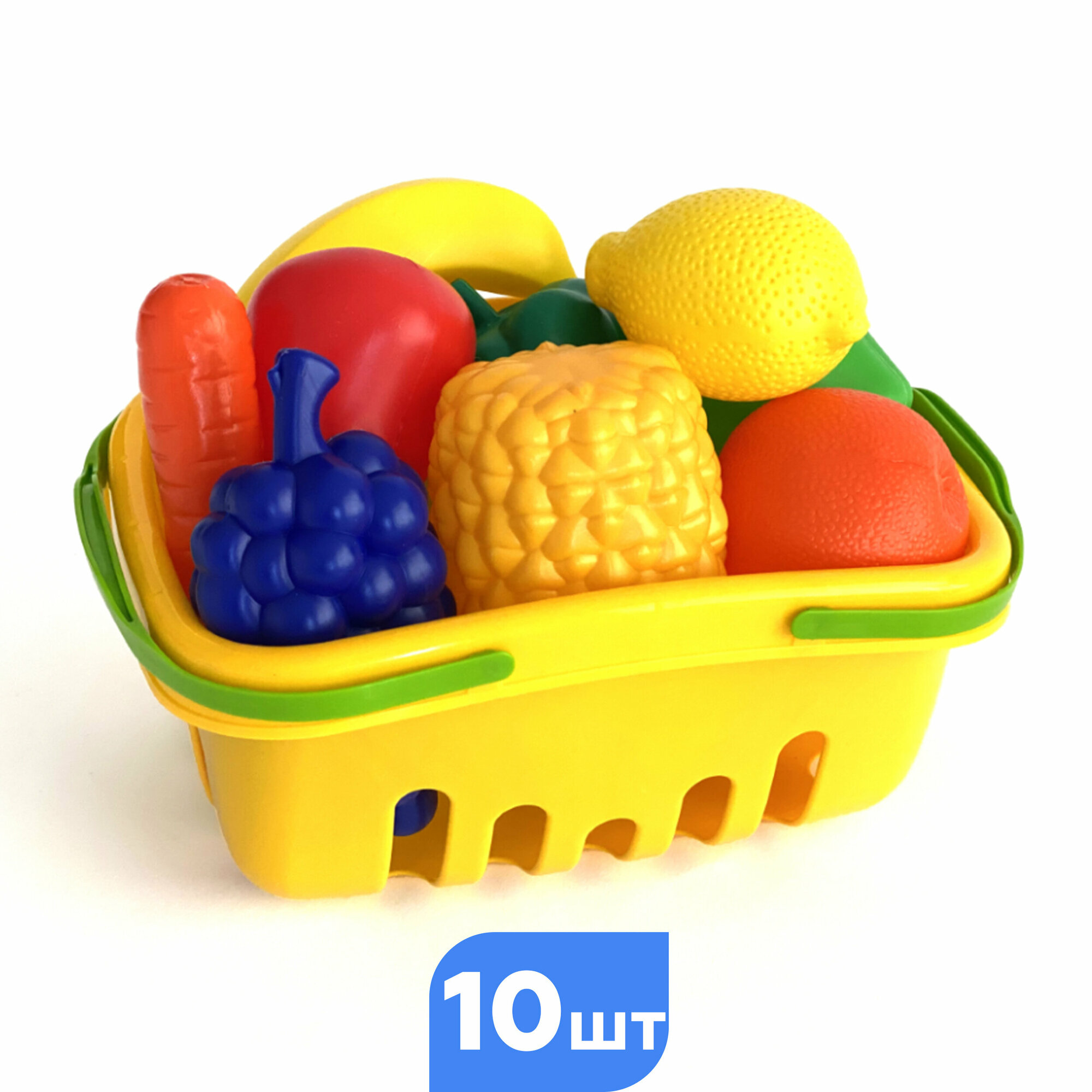 Корзинка детская для супермаркета с игровым набором фруктов игрушечных MEGA TOYS / корзина для игрушек