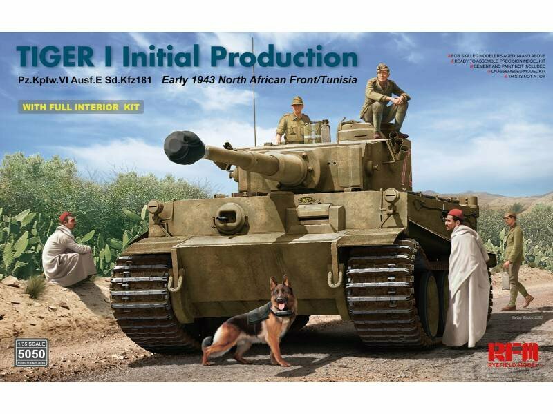 Склеиваемая пластиковая модель Немецкий танк TIGER I ранний, начало 1943 г, Северо-Африканский фронт/Тунис, с полным интерьером. Масштаб 1:35