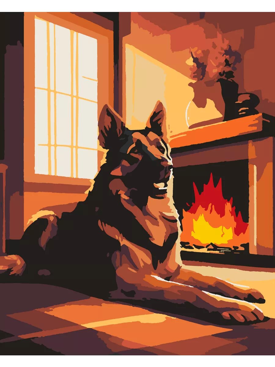Картина по номерам Овчарка у камина 40х50 см