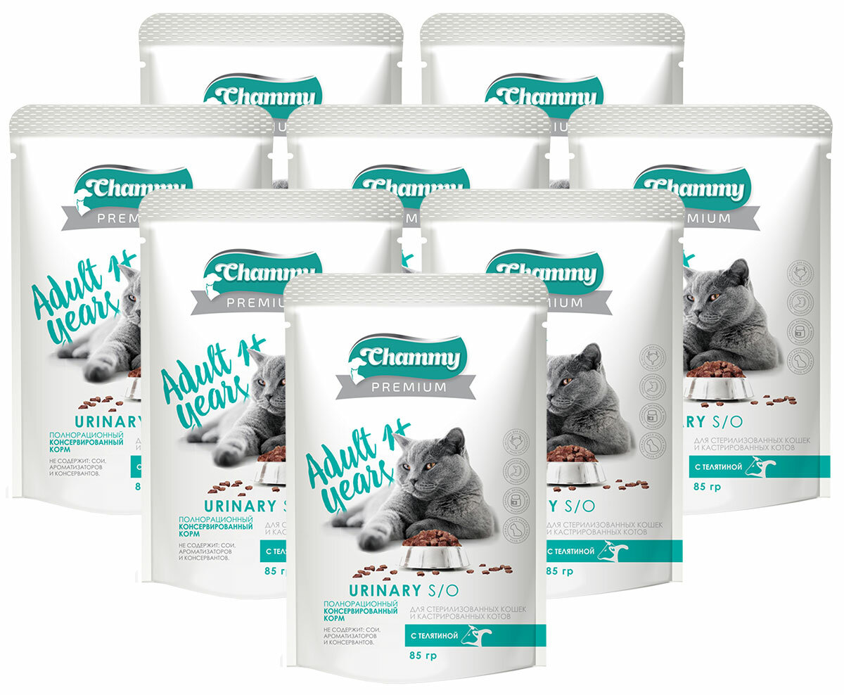 CHAMMY PREMIUM URINARY S/O для кастрированных котов и стерилизованных кошекс телятиной пауч 85 гр 85 гр х 8 шт