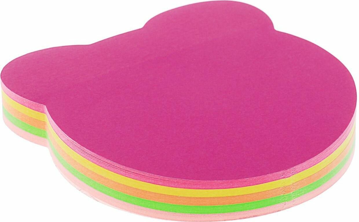 Блок разноцветной бумаги "Фигурки" для записей с клеевым краем, стикер самоклеюшийся с отрывными листами на подложке, клейкая бумага для заметок 5 цветов,100 листов, микс