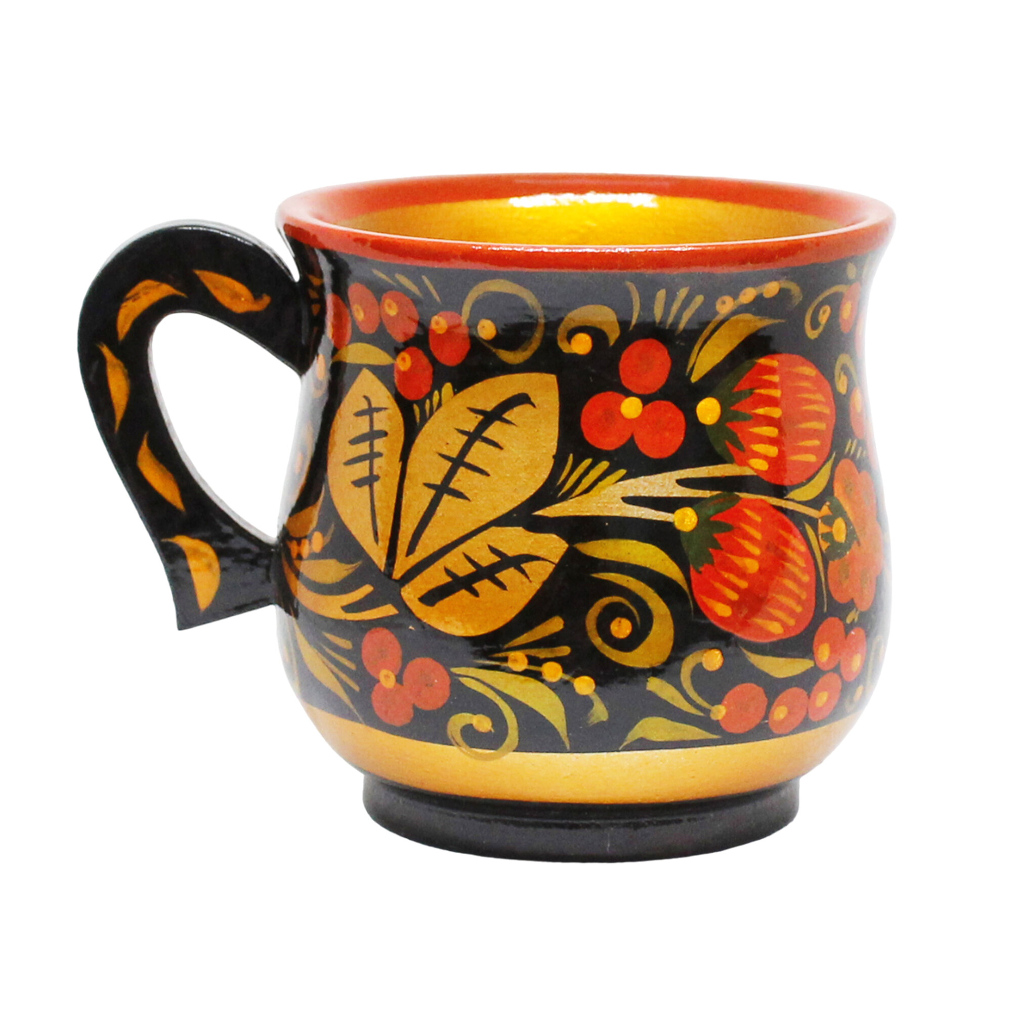 Деревянная кружка расписная, "Ягодки", хохлома, (Ручная работа), 200 мл.