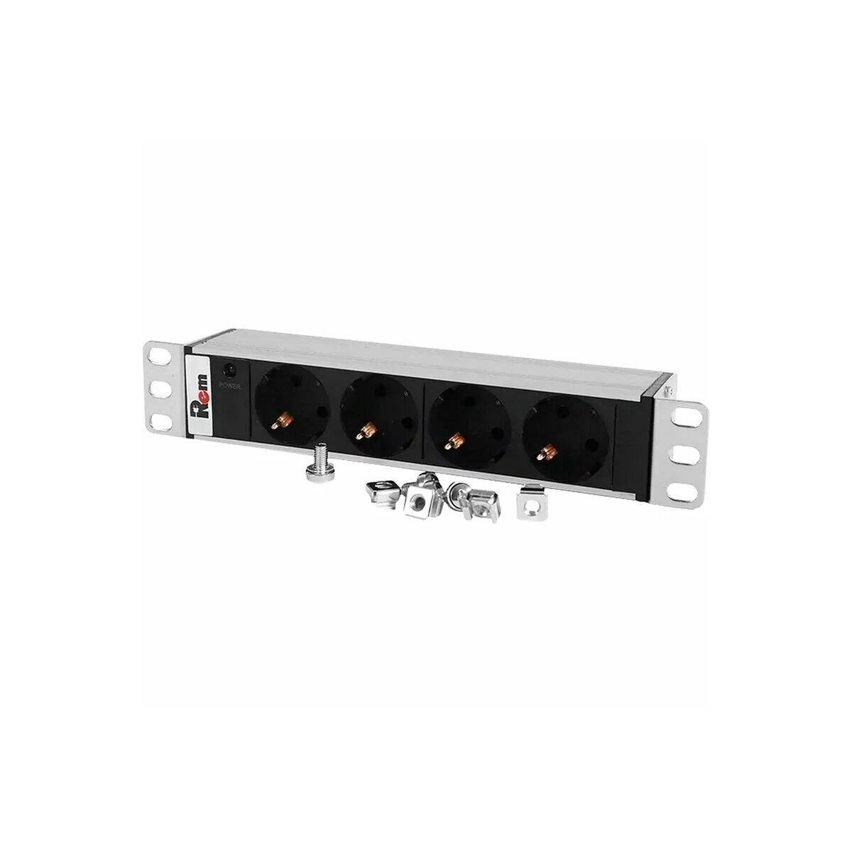 R-10-4S-I-220-Z ЦМО Блок розеток Rem-10 без шнура с инд, 4 Schuko, вход IEC 60320 C14, 10 A, алюм, 10"