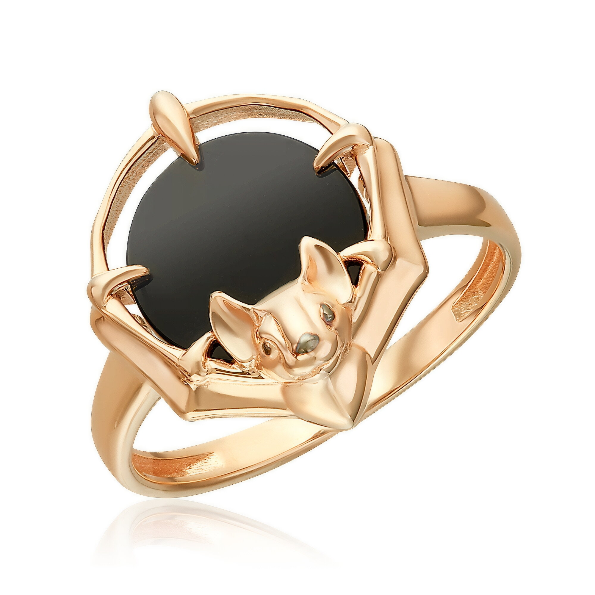 Кольцо, красное золото, 585 проба, оникс