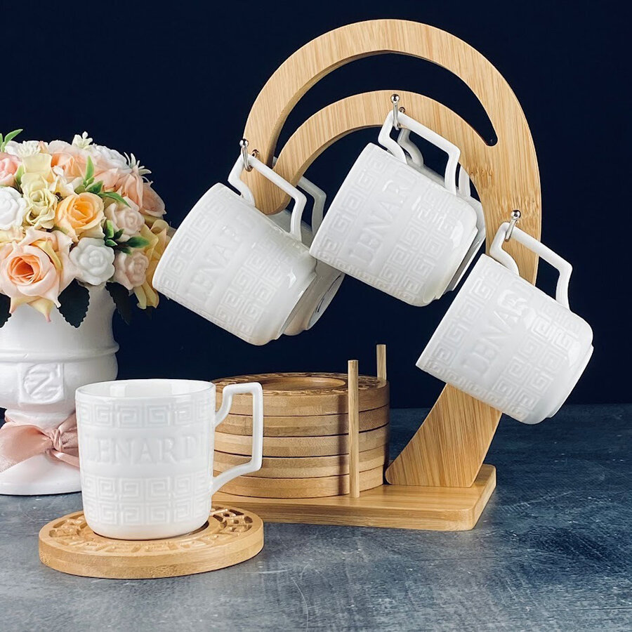 Кофейный набор на подставке 12 пр Lenardi Bamboo, фарфор, 130 мл