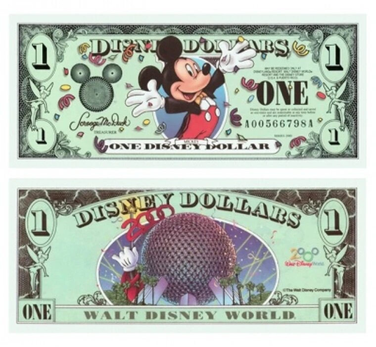 1 доллар Дисней Disney 2000, вид 2, сувенирная копия, банкноты и купюры редкие коллекционные