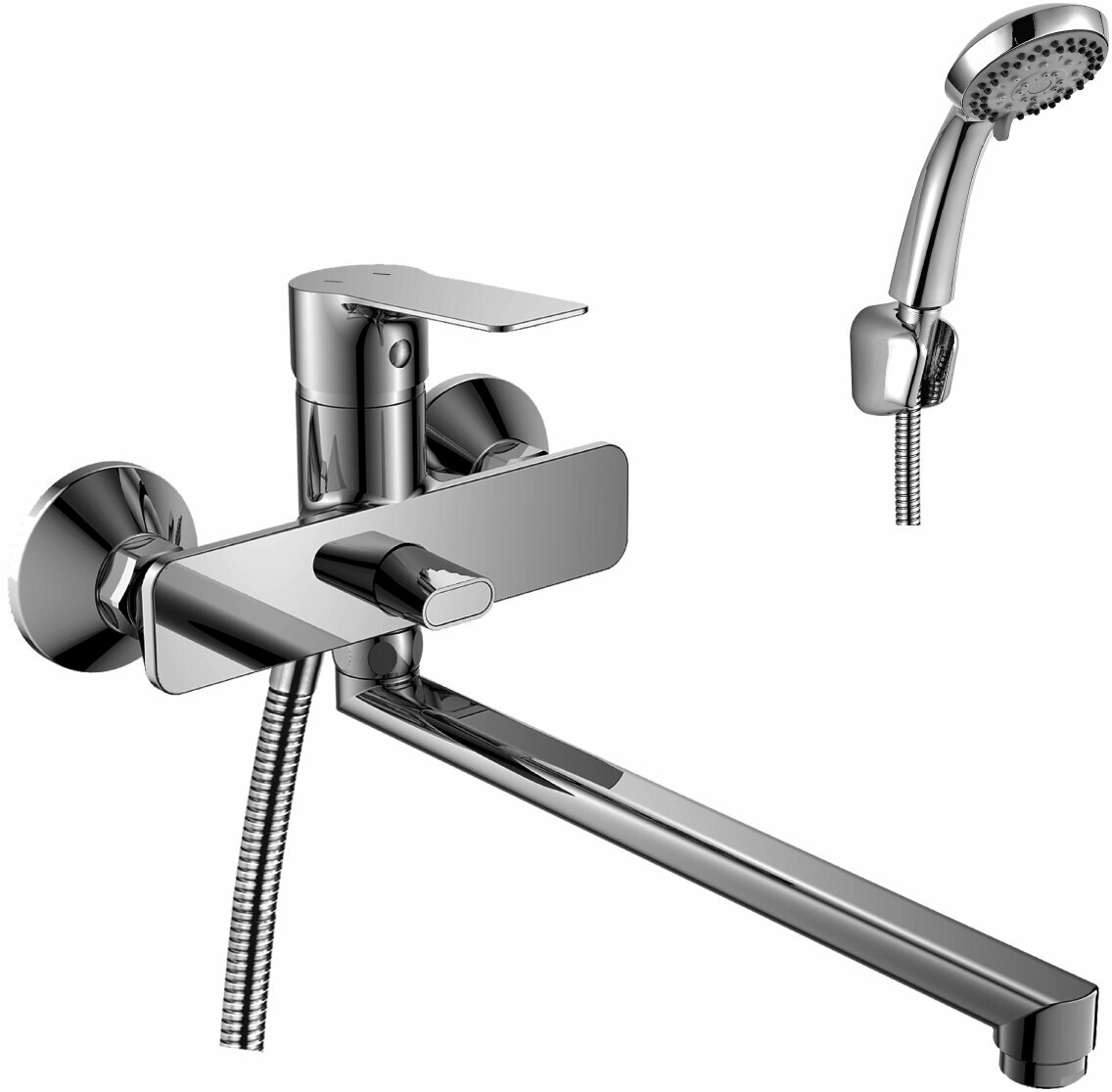 Смеситель Rossinka Silvermix / Россинка Сильвермикс для ванны, однорычажный, из латуни, цвет хром, излив 321мм / сантехника