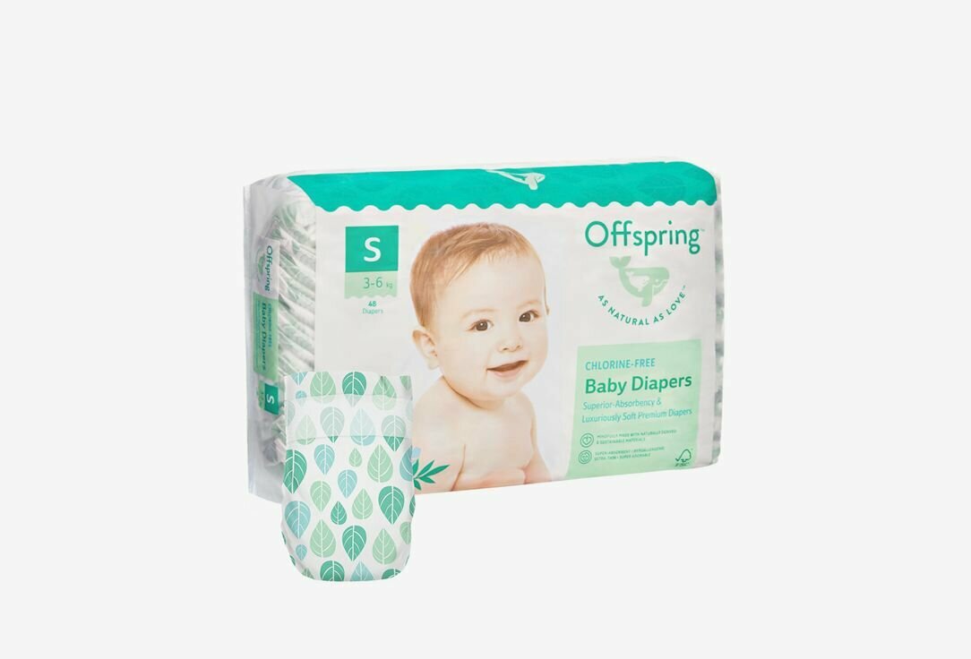 Подгузники OFFSPRING 3-7 кг, листочки
