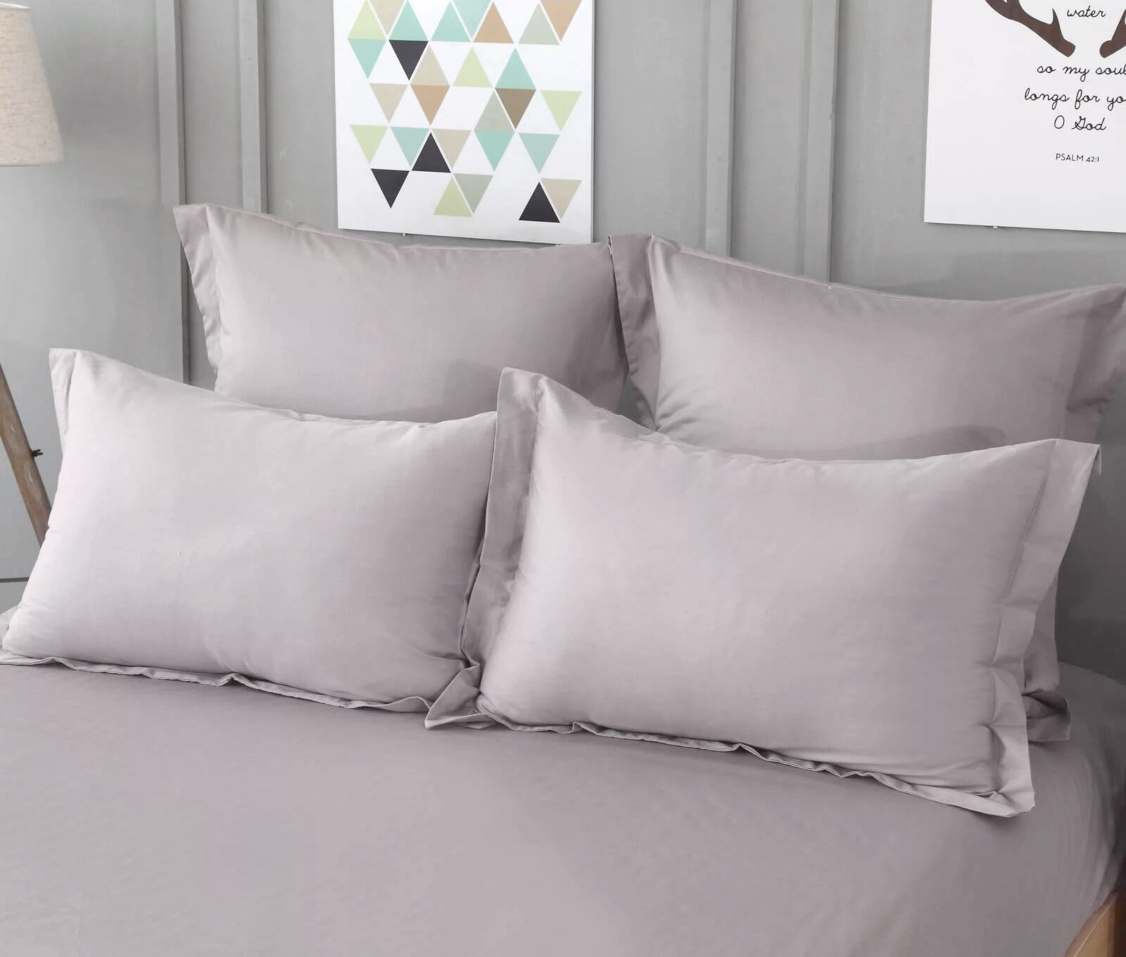 Наволочки с ушками из сатина-люкс RMS-004 светло-серый Elin (светло-серый), Комплект наволочек 70x70 (2шт) (с ушками)