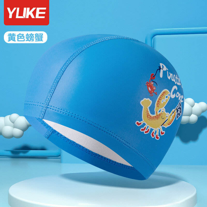 Шапочка для плавания Yuke, для мальчиков и девочек, желтая, с рисунком краба