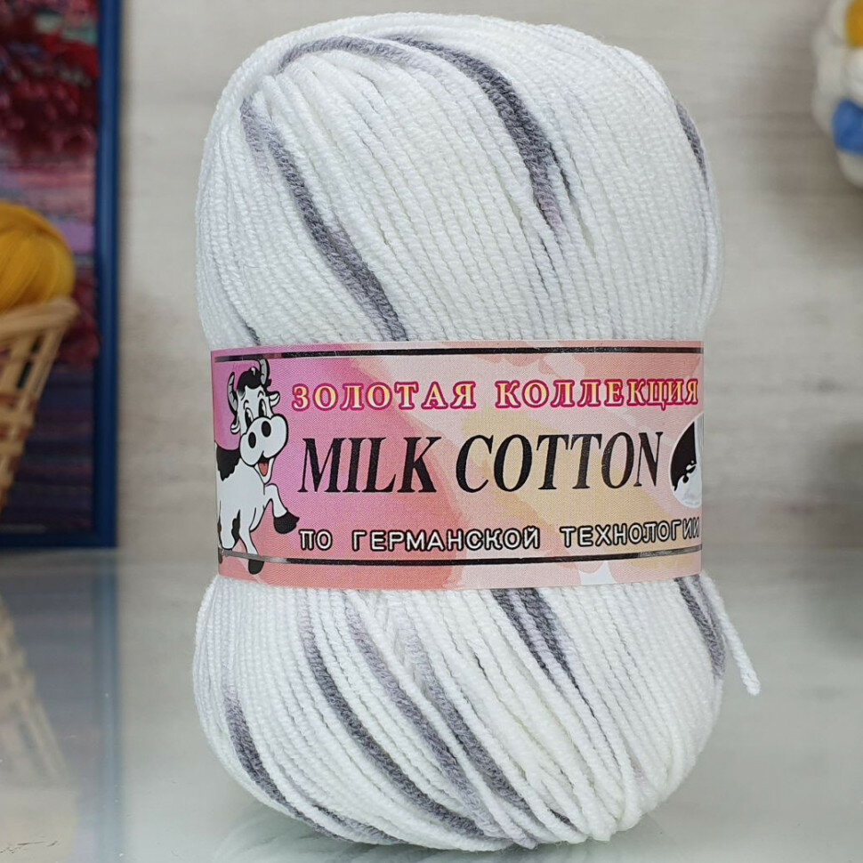 Пряжа Color City милк коттон 038 бел/сер (10 мотков)
